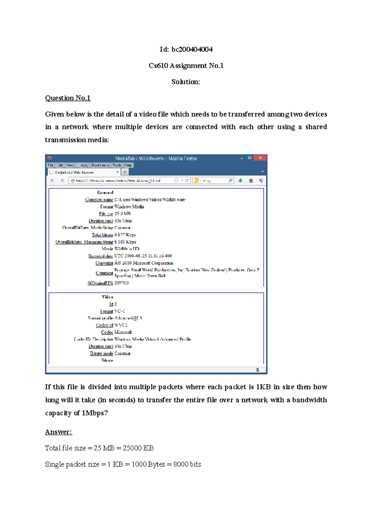 Bc2004 04004 - this is bscs assignments - Id: bc Cs610 Assignment No. Solution: Question No ...