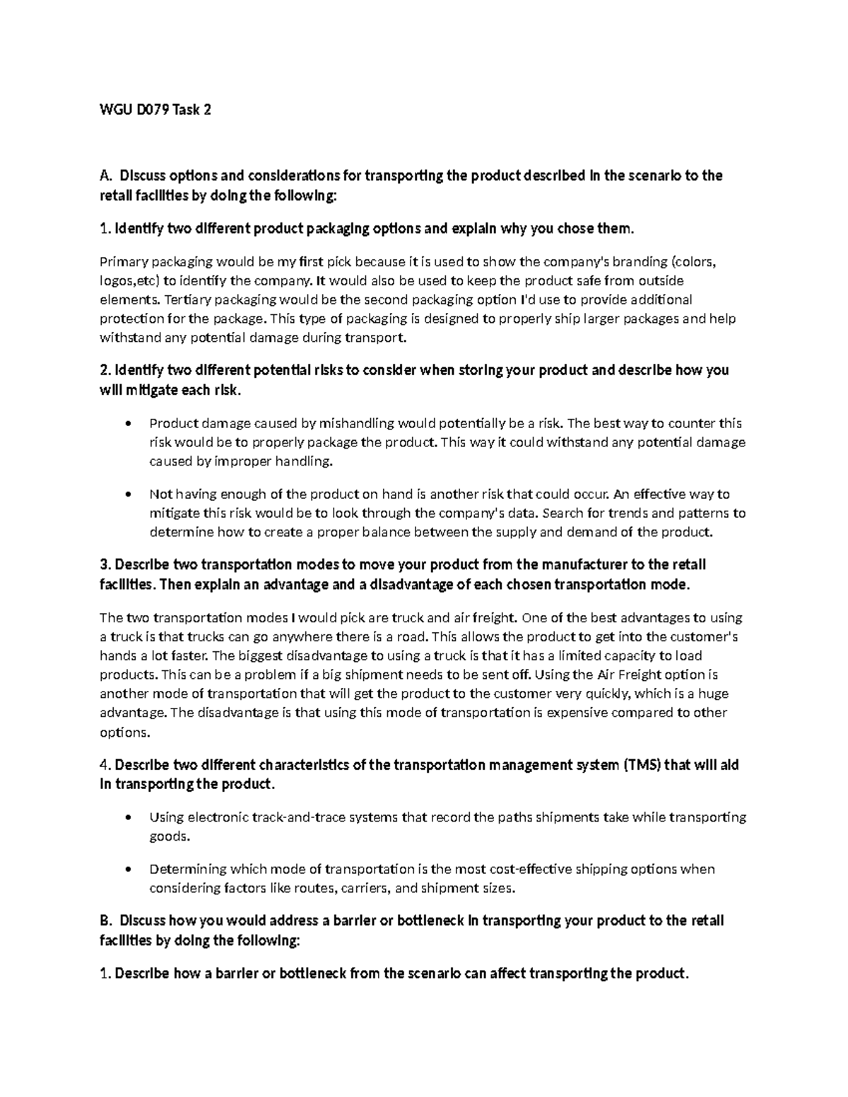 Task2 D079 - WGU D079 Task 2 A. Discuss options and considerations for ...