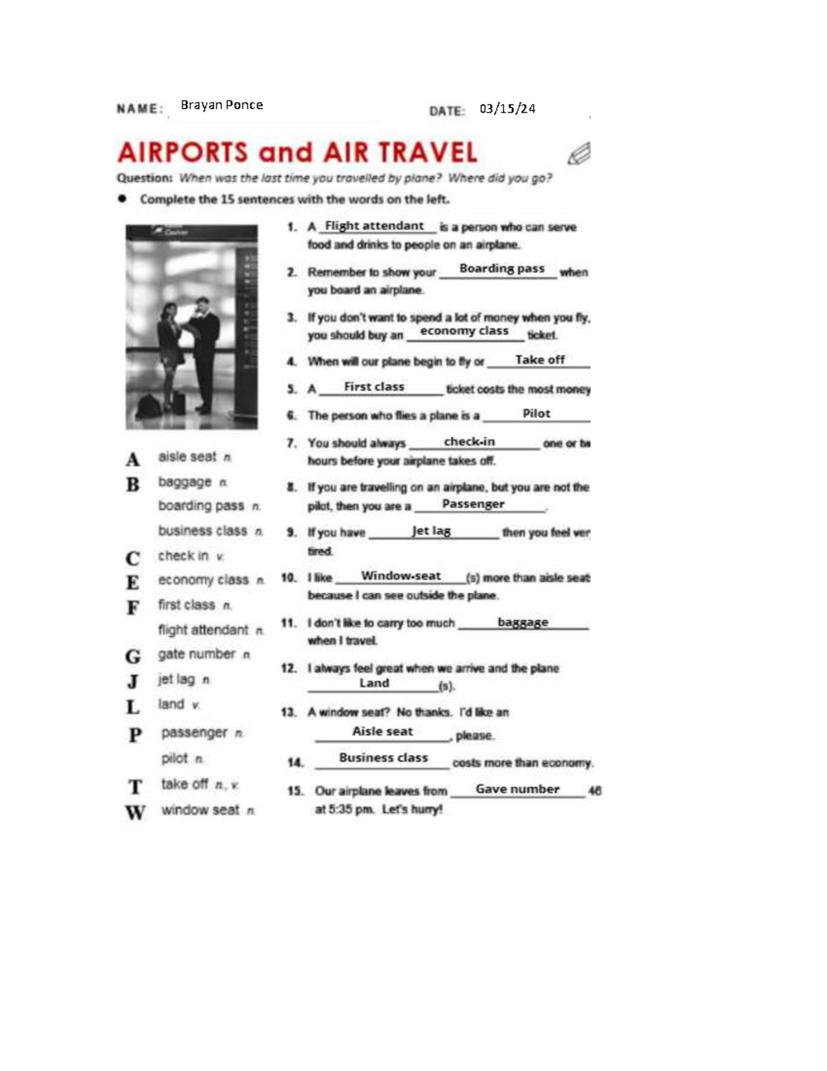 Airports and Air Travel Worksheet Brayan Ponce - Inglés II - Brayan ...