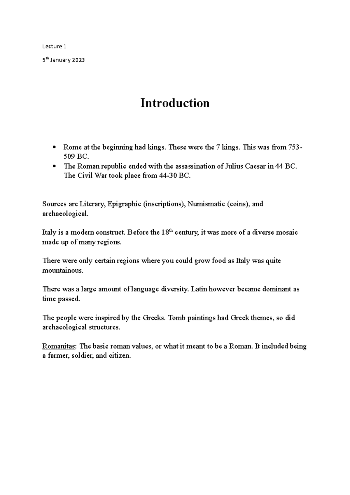 Lecture 1 - Lecture 1 9 th January 2023 Introduction Rome at the ...