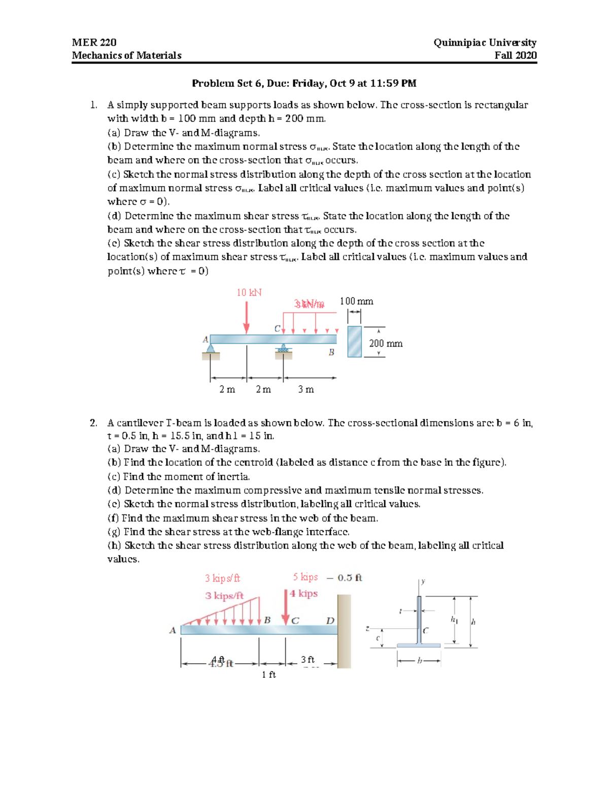 MER220 Fa 20 PS 6 - Deforms problem set 7 - MER 220 Quinnipiac ...