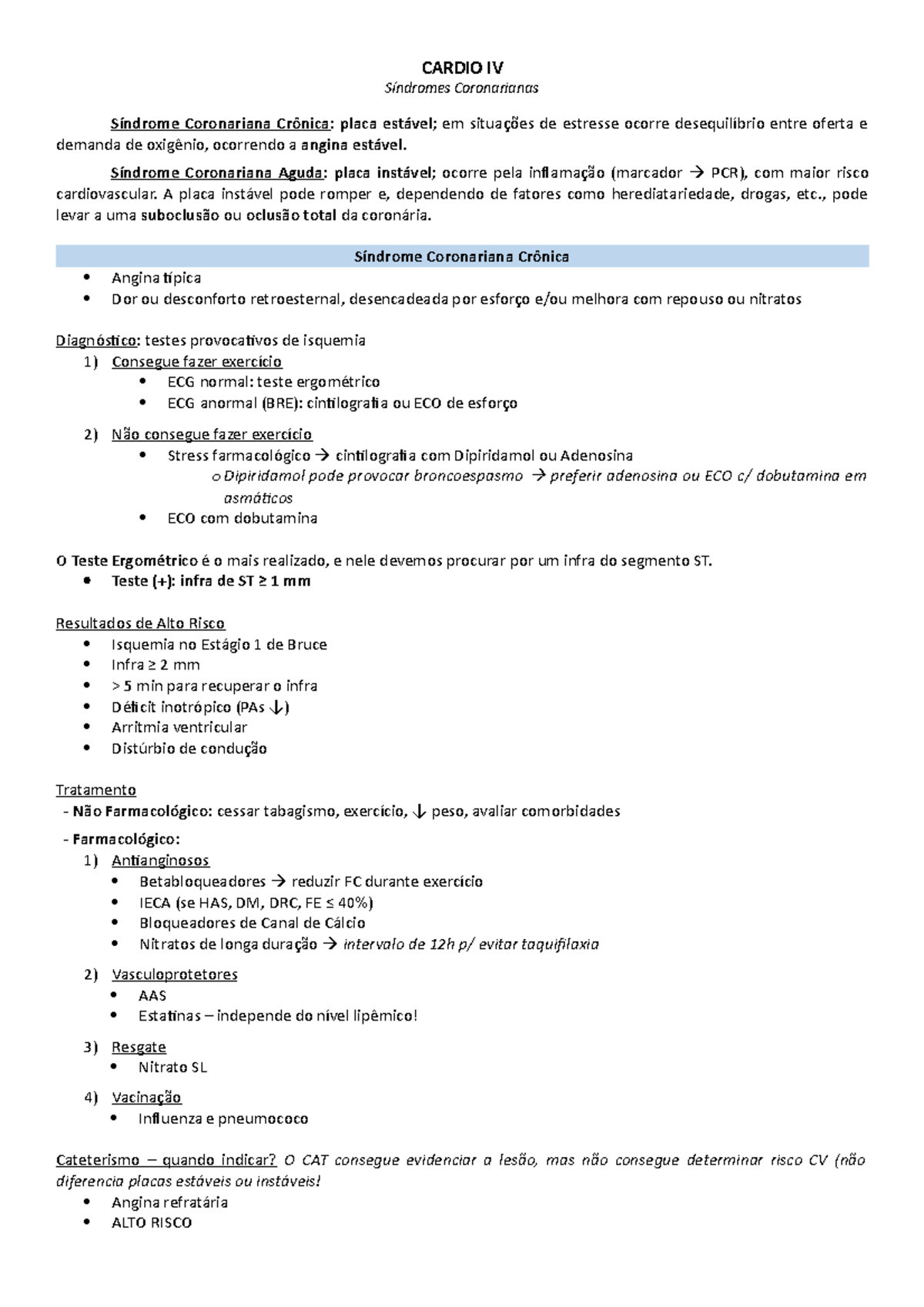 Cardio IV - CARDIO IV Síndromes Coronarianas Síndrome Coronariana ...