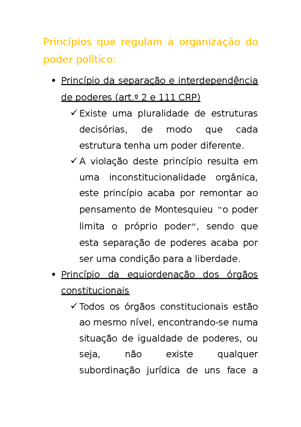 Princípios que regulam a organização do poder político - Princípios que ...