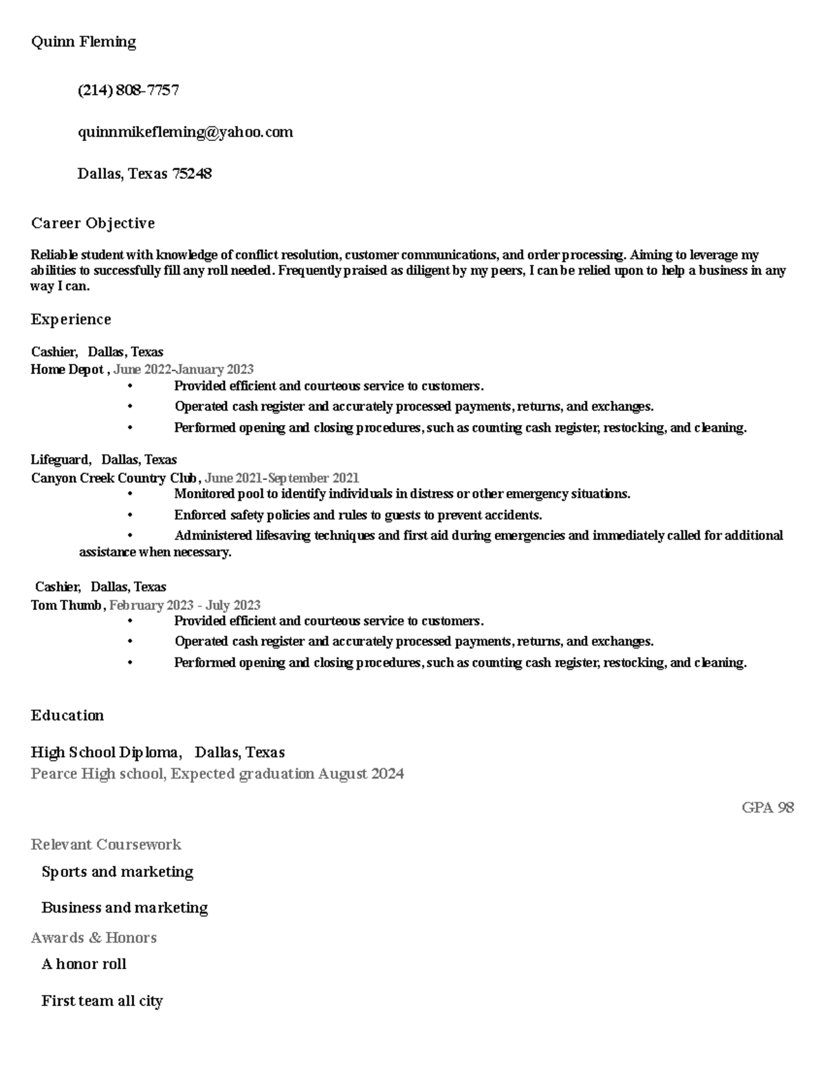 Resume 202303270134 - Quinn Fleming. (214) 808- . quinnmikefleming ...