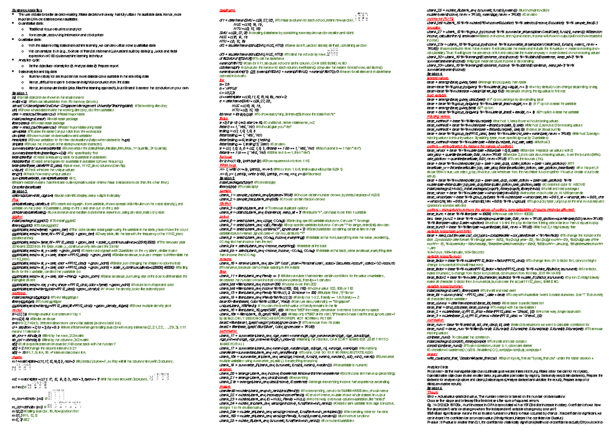 Cheatsheet for Finals - Business Analytics The use of data for better decision-making: Make ...