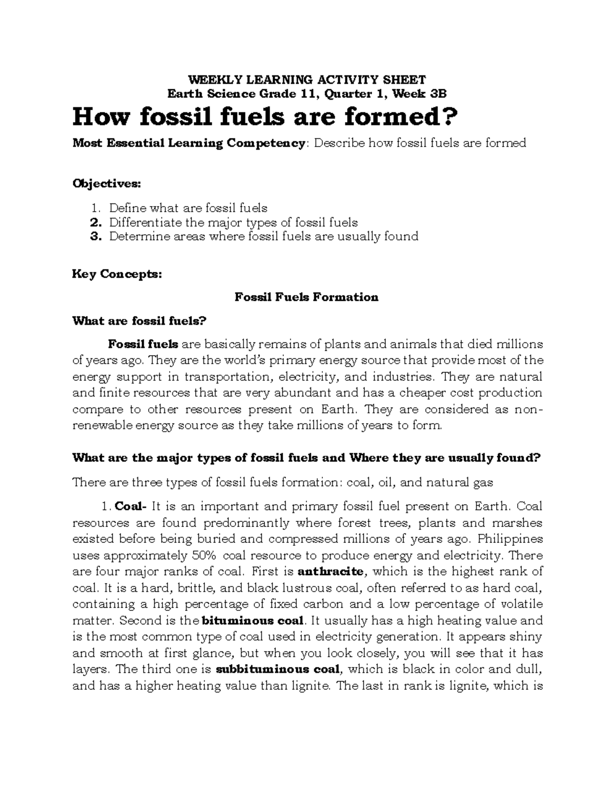 ES Q1 Week3b - DCSDCS - WEEKLY LEARNING ACTIVITY SHEET Earth Science ...