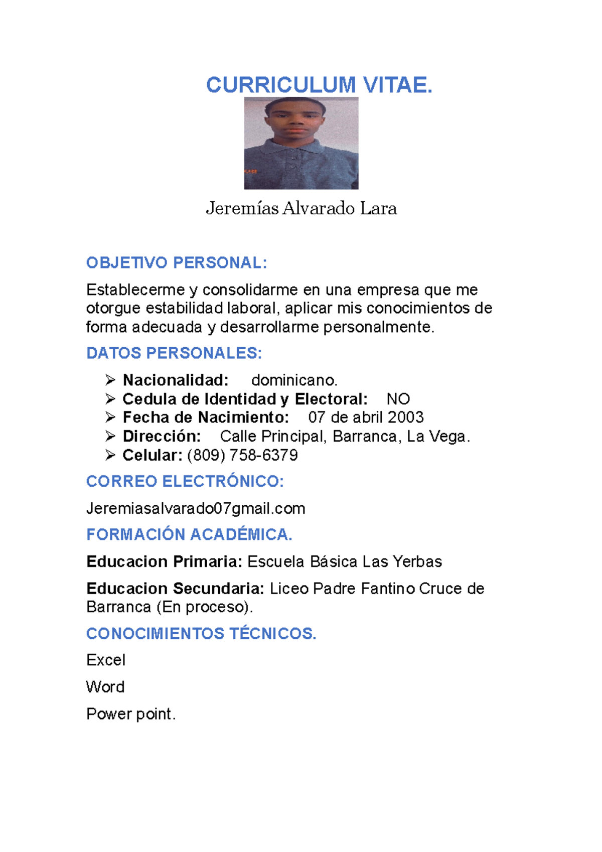 Curriculum Vitae jeremias - CURRICULUM VITAE. Jeremías Alvarado Lara ...