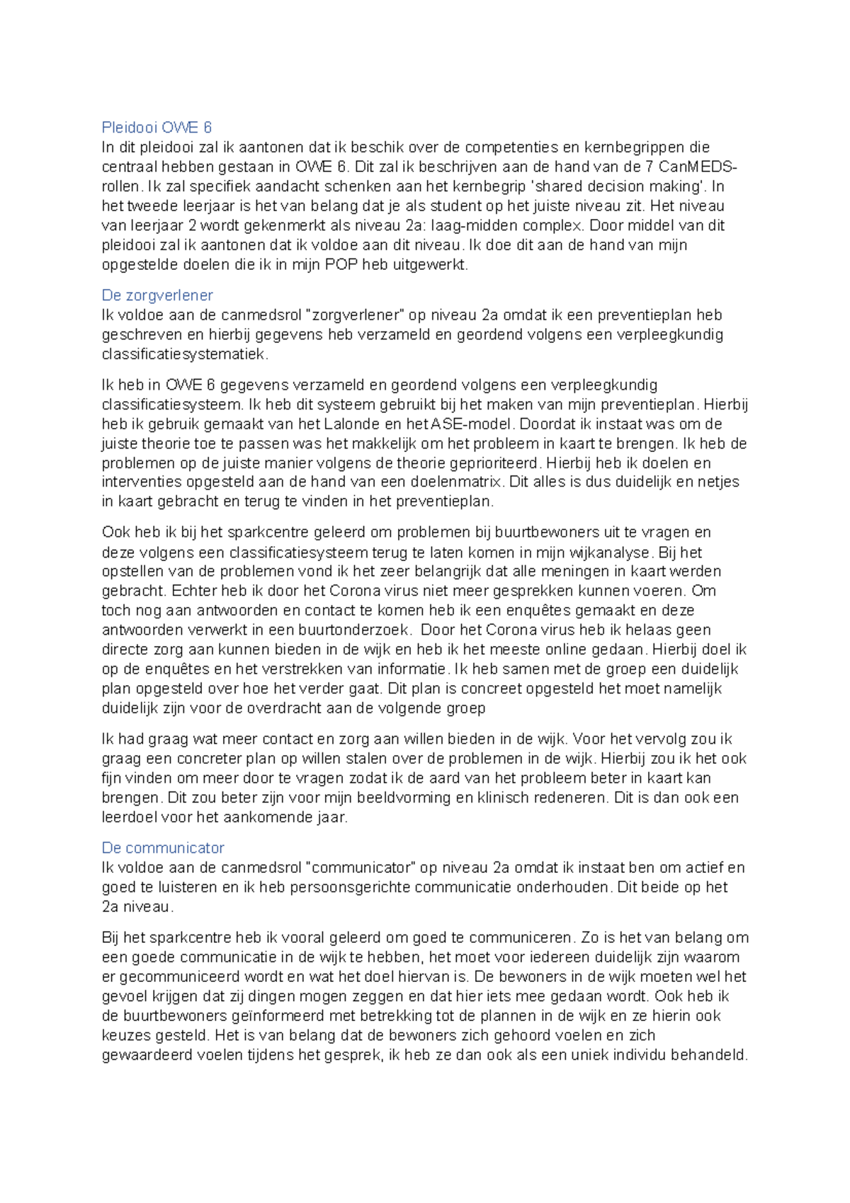 Pleidooi OWE 6 PIP - Pleidooi OWE 6 In dit pleidooi zal ik aantonen dat ...