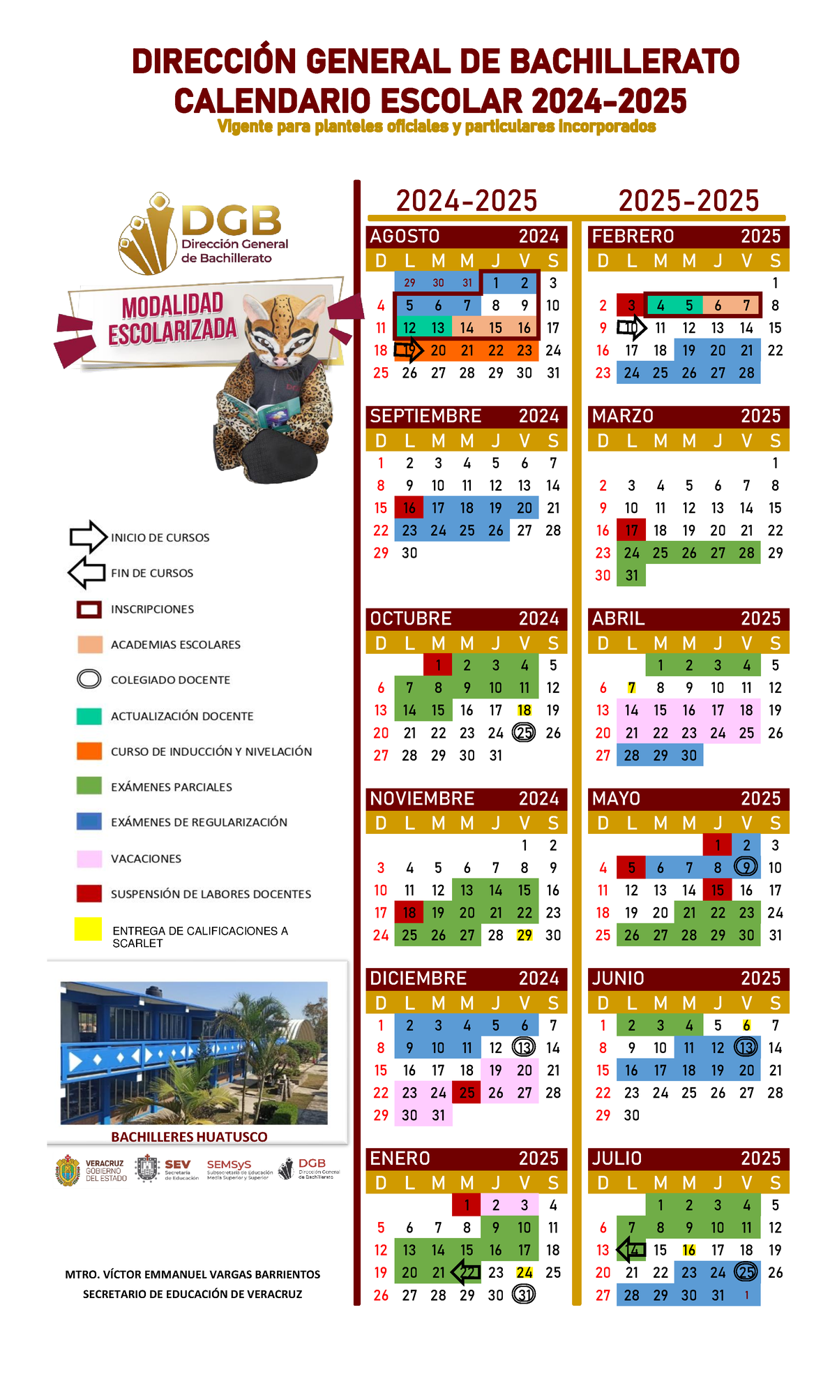 DGB 24-25 Calendario Bachillerato - D L M M J V S D L M M J V S MTRO. VÍCTOR EMMANUEL VARGAS ...
