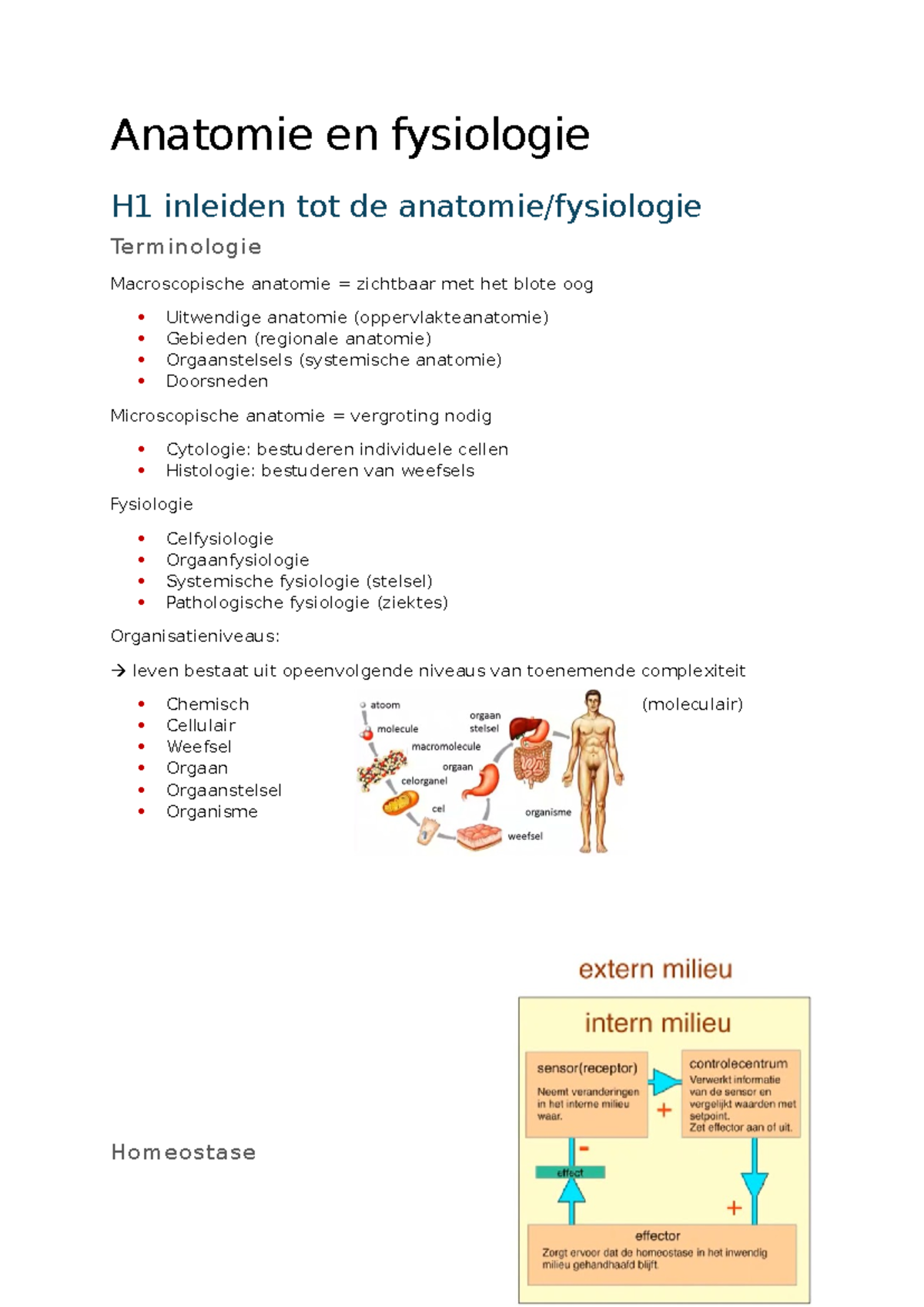 Inleiden tot de anatomie en fysiologie - Anatomie en fysiologie H1 inleiden tot de - Studocu