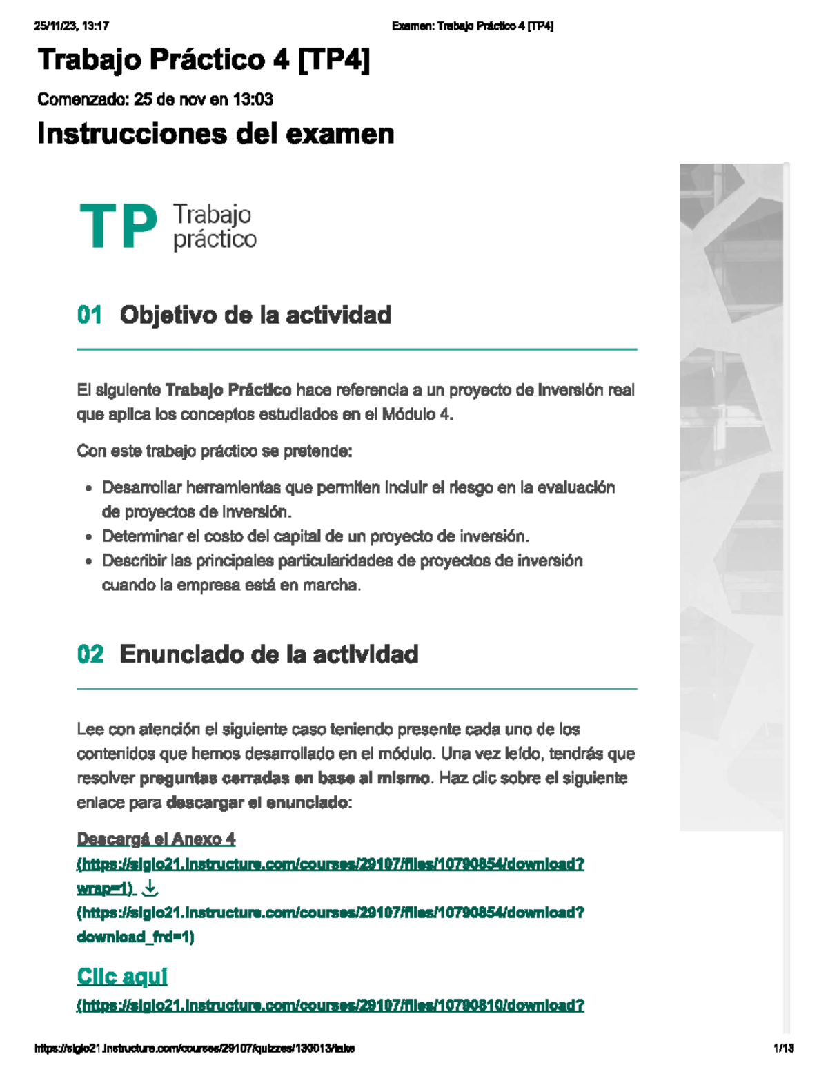 TP4 - Evaluación Trabajo práctico 3 [TP4] -85% - Formulacion y evaluacion de proyectos - Studocu