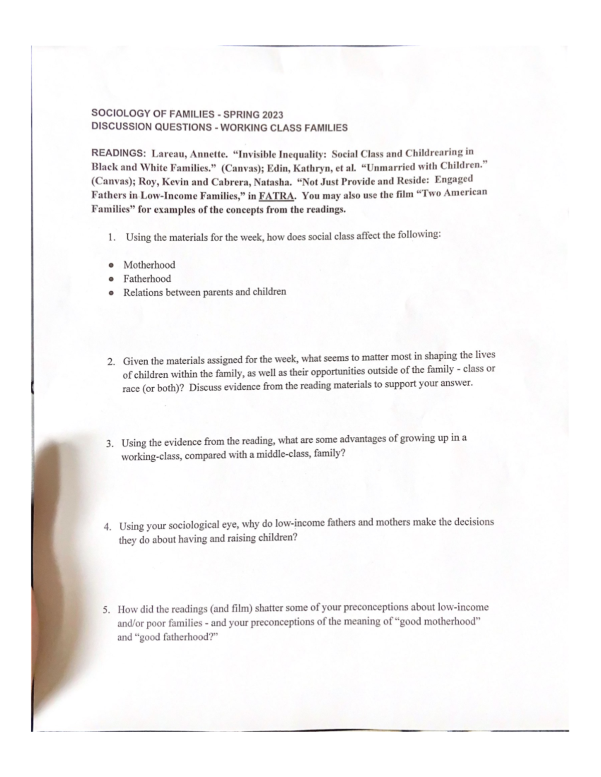 Sociology OF Families - Spring 2023 - SOCL 210 - Studocu