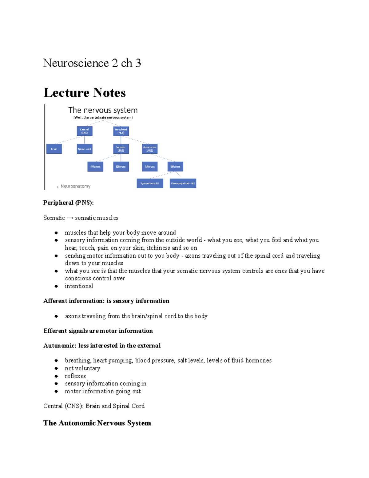 Psyc 101 Midterm 2 Lecture And Textbook Notes Neuroscience 2 Ch 3 Lecture Notes Peripheral Pns