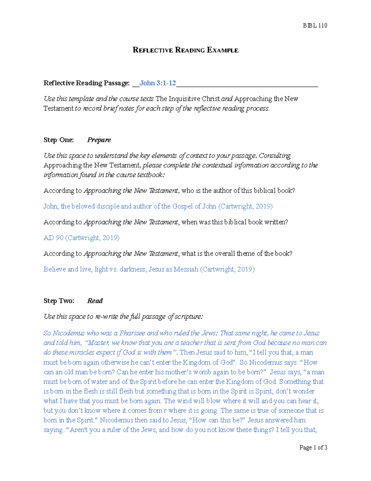 Reflective Reading Example - BIBL 110 REFLECTIVEREADINGEXAMPLE ...