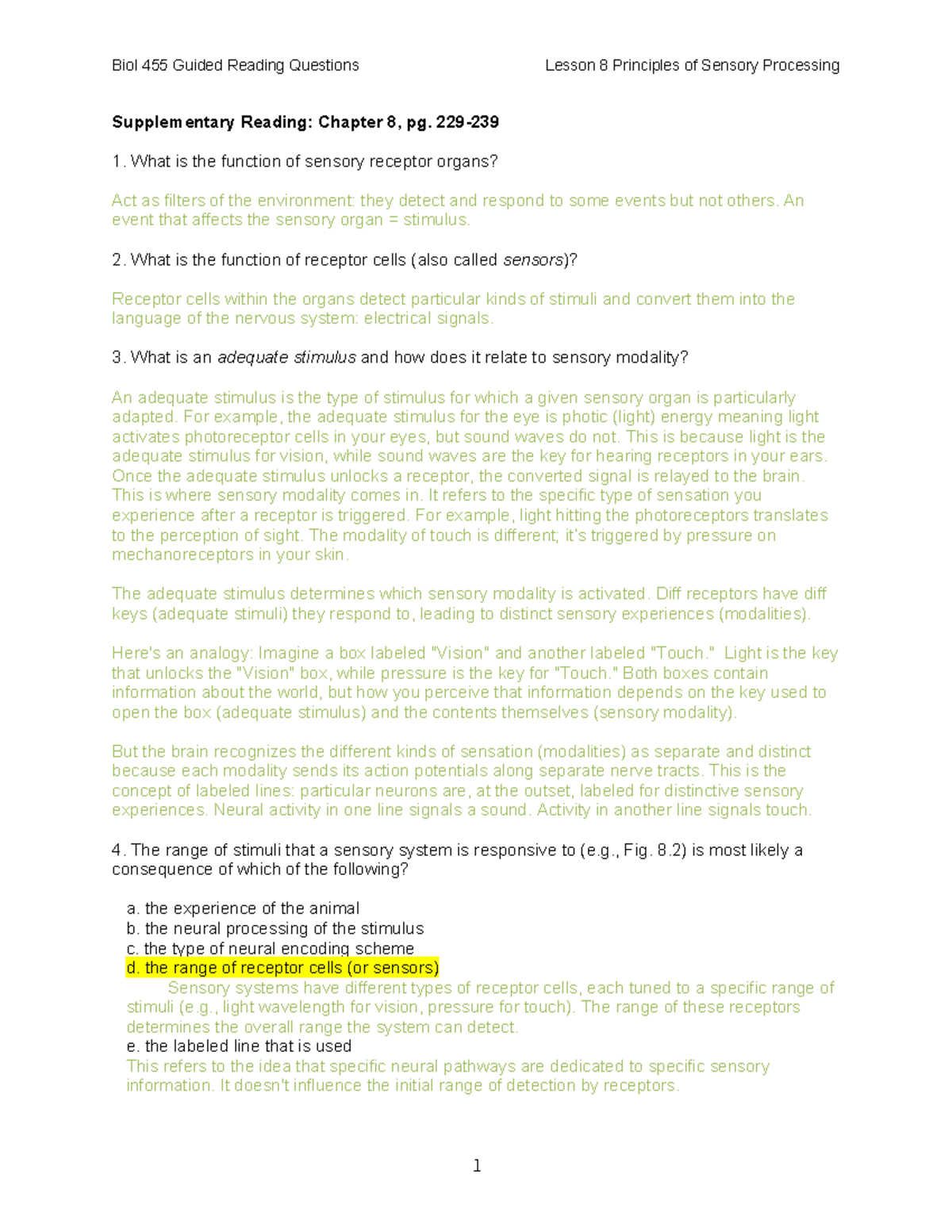 8. GRQ Principles of Sensory Processing - Supplementary Reading ...