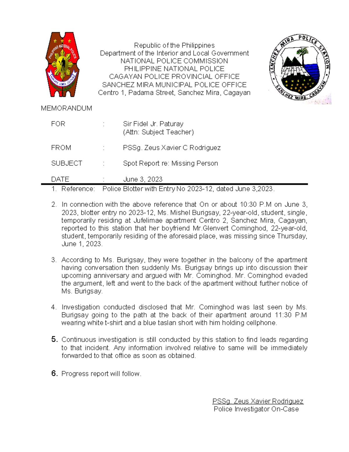 Spot Report - updated - Republic of the Philippines Department of the ...