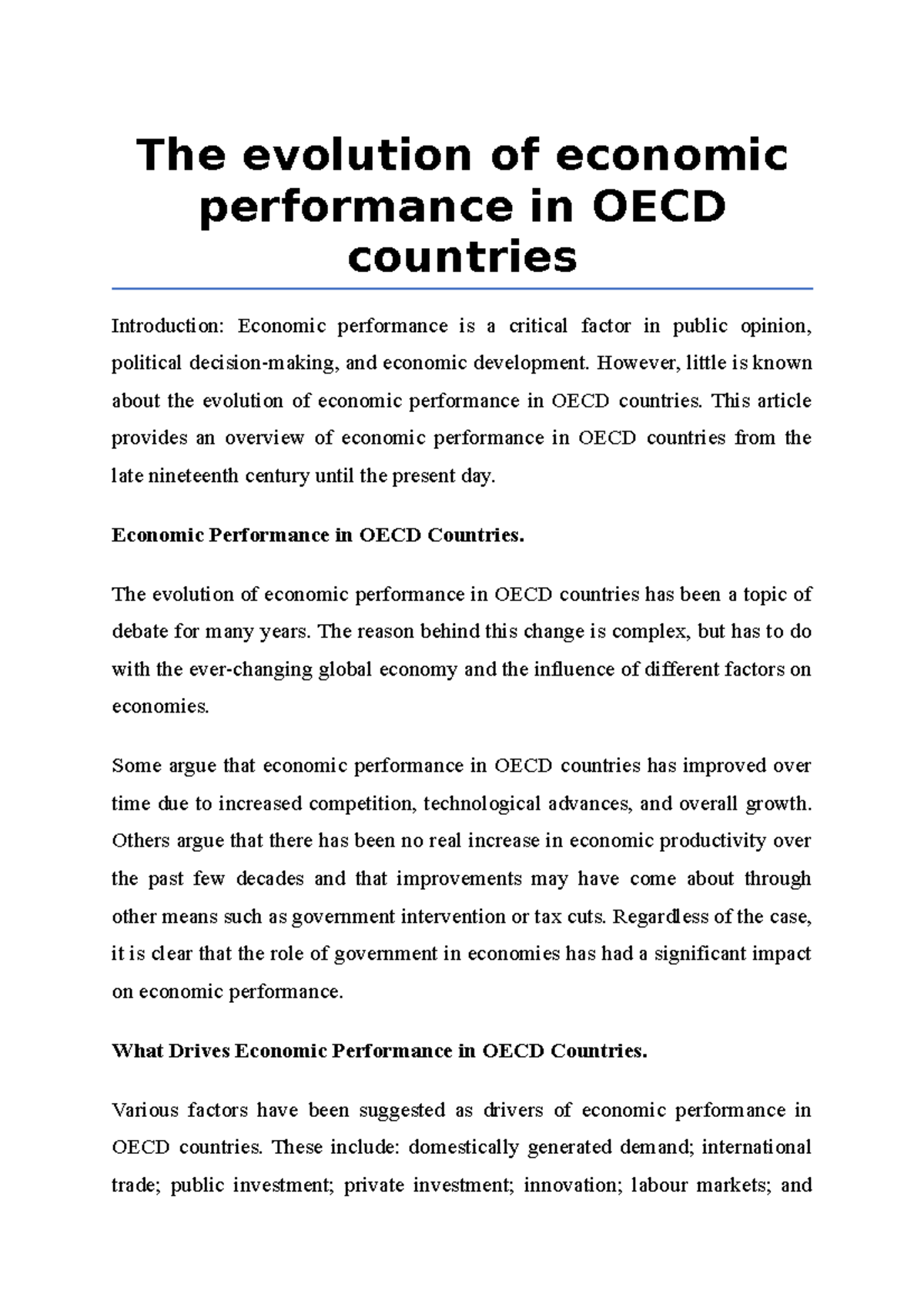 The evolution of economic performance in OECD countries - The evolution ...