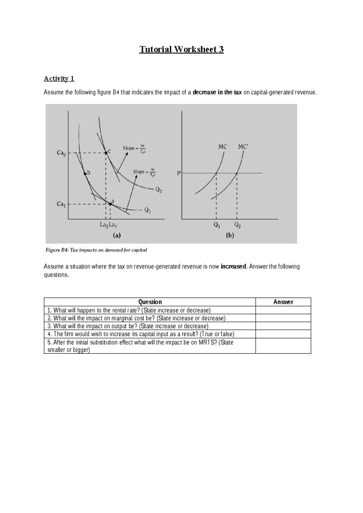 ECO2B Tutorial Worksheet 3 - Tutorial Worksheet 3 Activity 1 Assume the following figure B4 that ...