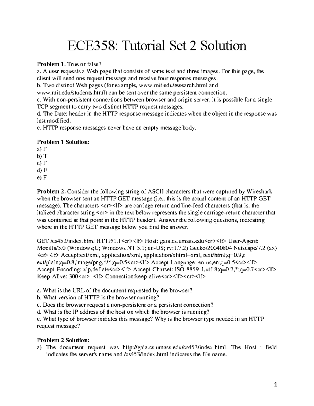 Solution Tutorial Set 2 Application Layer Ece358 Tutorial Set 2 Solution Problem 1 True Or