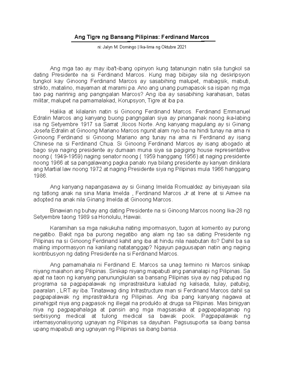 AA2-Ang Tigre ng Bansang Pilipinas - Translation - Studocu