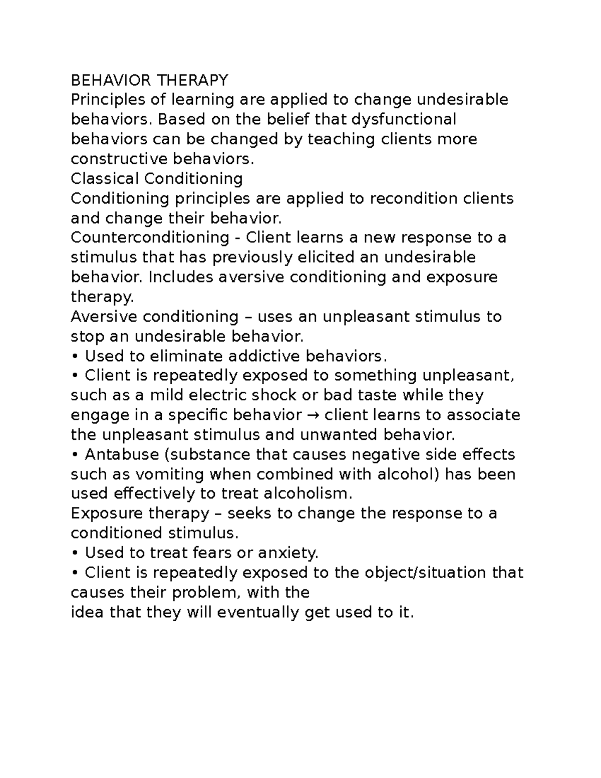 Behavior Therapy - BEHAVIOR THERAPY Principles of learning are applied ...