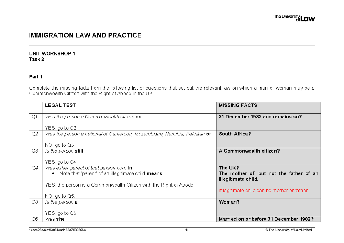 TASK 2 - Worked Example - IMMIGRATION LAW AND PRACTICE UNIT WORKSHOP 1 ...