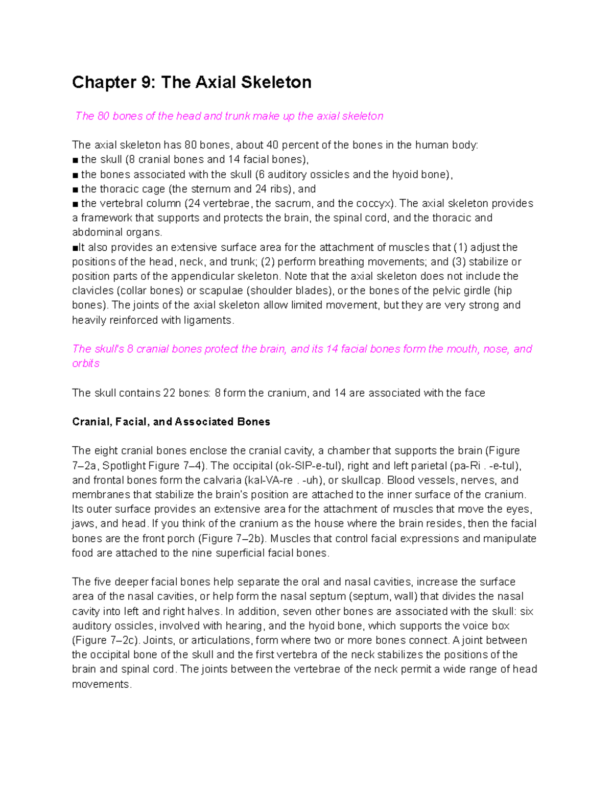 Chapter 7 The Axial Skeleton - Chapter 9: The Axial Skeleton The 80 ...