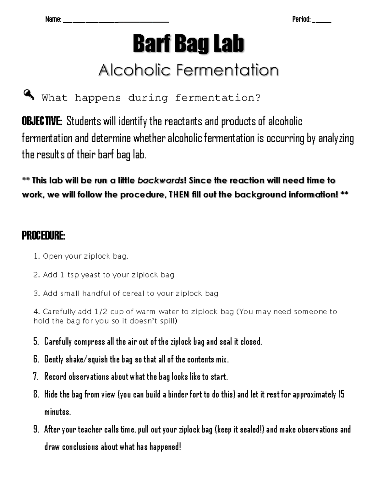 Barf Bag Lab - Cellular Respiration Review - Barf Bag Lab Alcoholic ...