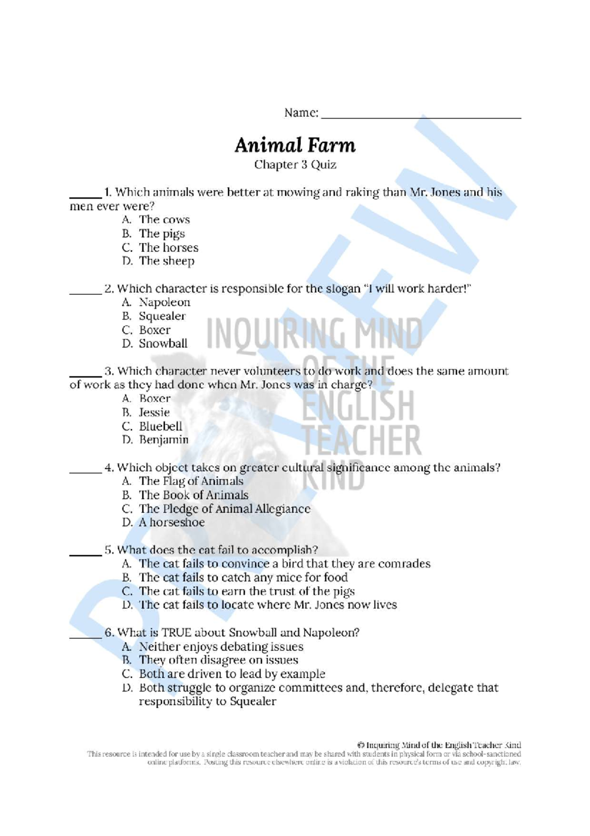 A78fbf72f8e0ab7b7b1533453 dbd961f - Name: Animal Farm Chapter 3 Quiz 1 ...