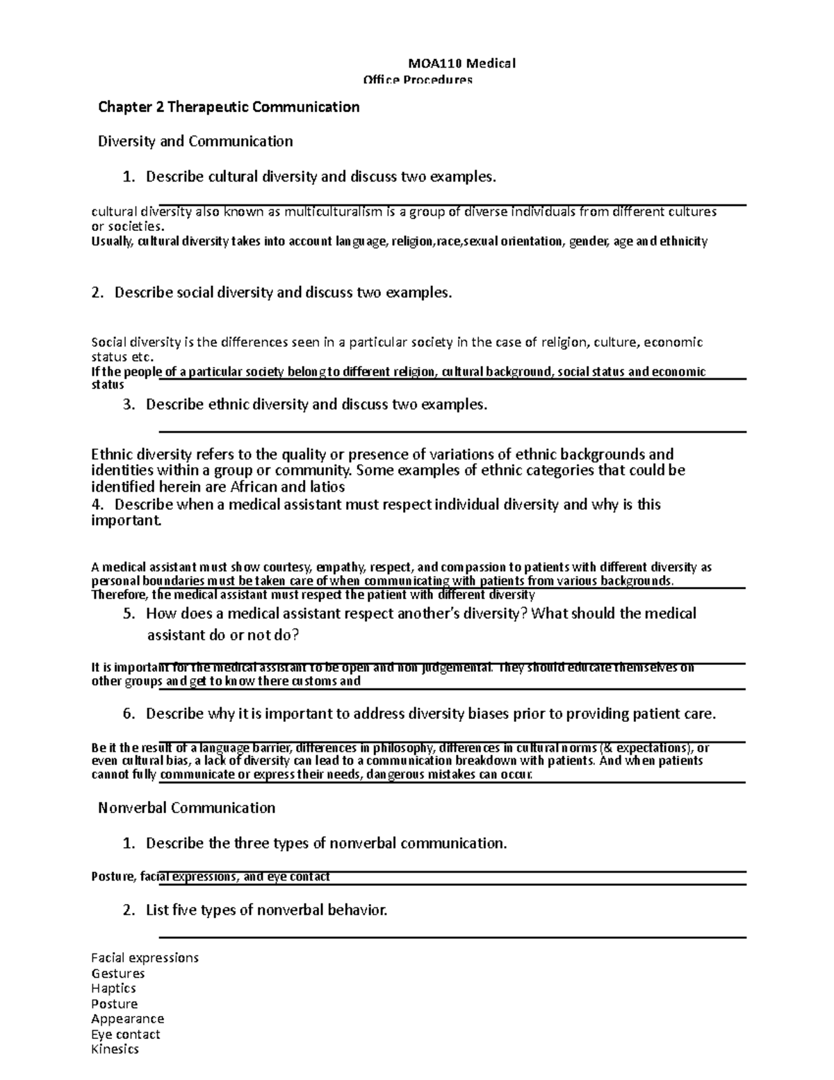 Week 1 Assignment Worksheet (1) - Chapter 2 Therapeutic Communication ...