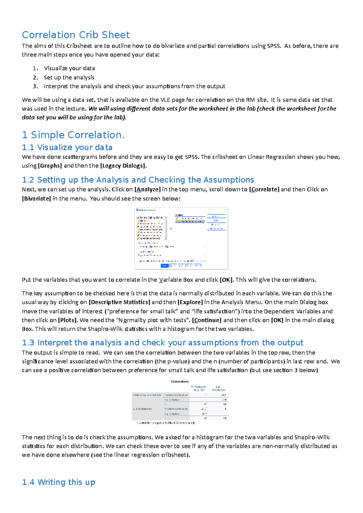Correlation Crib Sheet - As before, there are three main steps once you ...