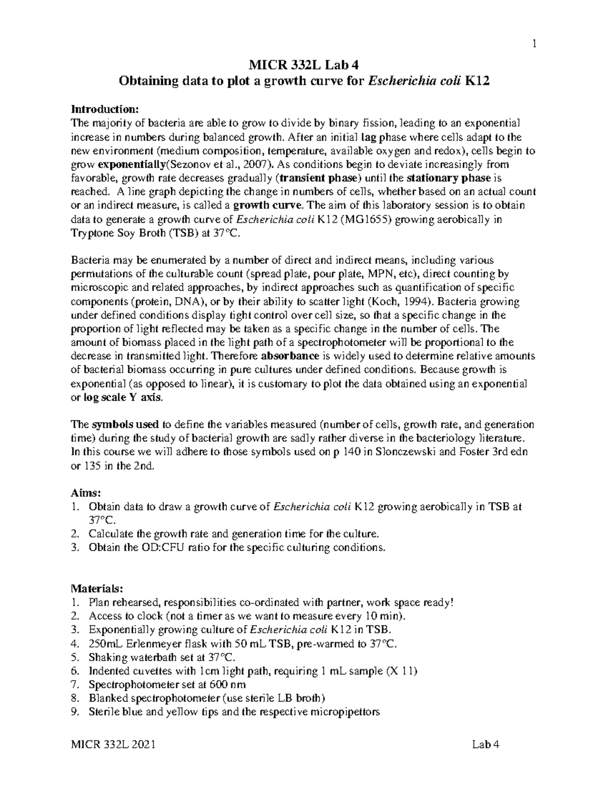 Lab 4 - Lecture notes 4 - MICR 332L 2021 Lab 4 1 MICR 332L Lab 4 ...