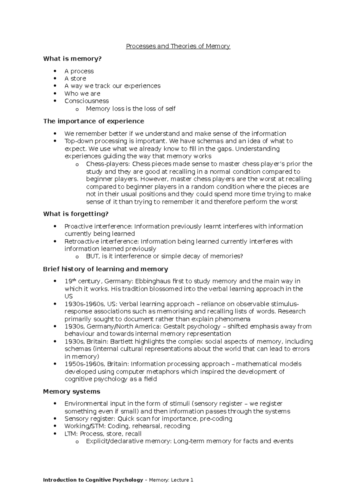 Memory Processes And Theories Of Memory Processes And Theories Of Memory What Is Memory