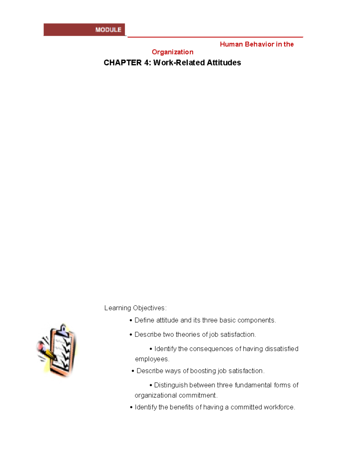 Chapter 4 - Work-Related Attitudes - ________________________________________________ Human ...