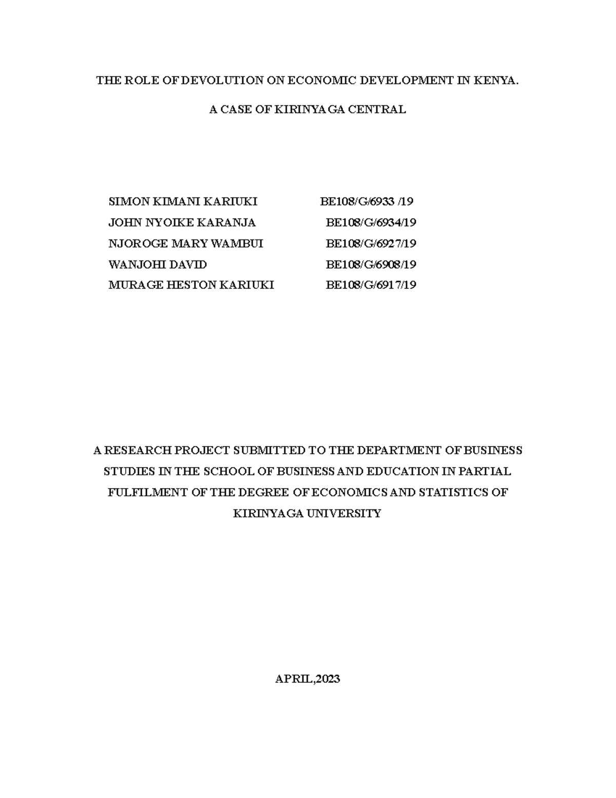 THE ROLE OF Devolution ON Economic Development IN Kenya - THE ROLE OF DEVOLUTION ON ECONOMIC ...