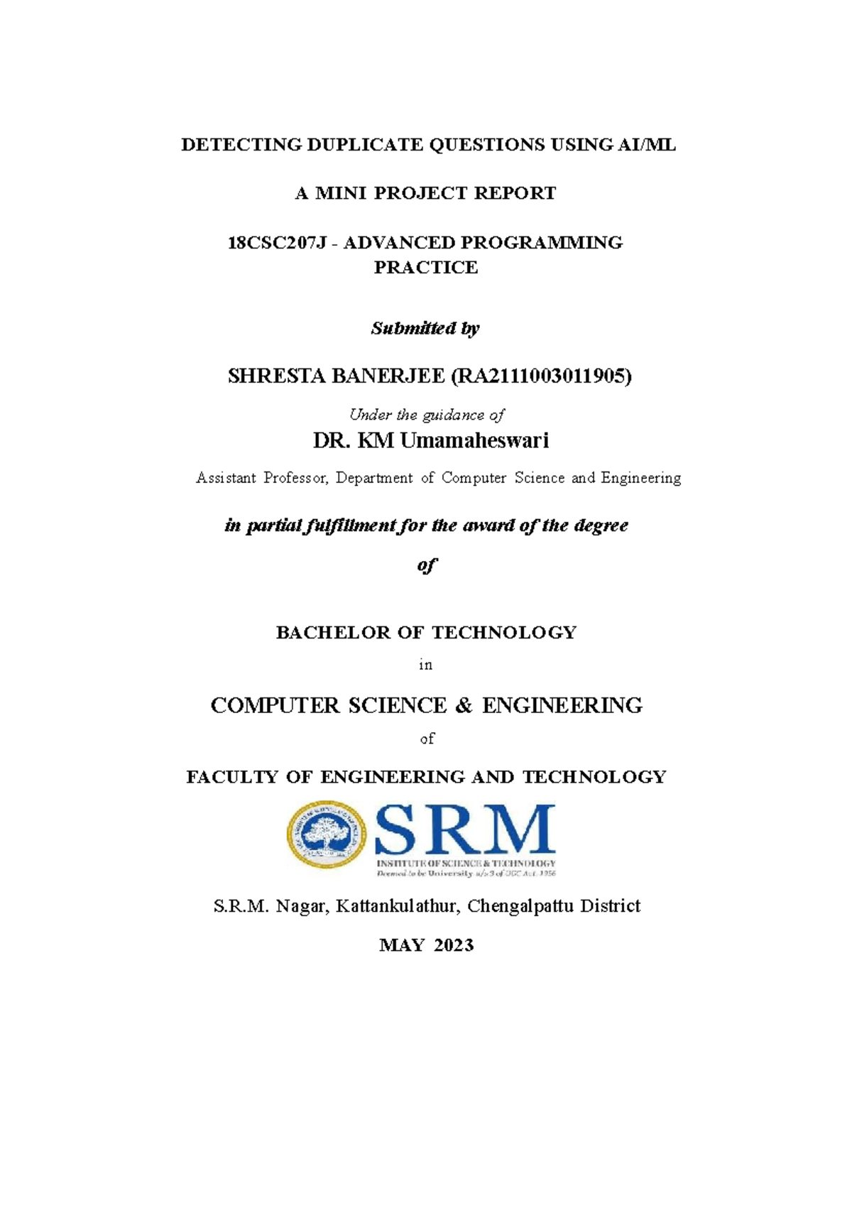 APP MINI project - NIL - DETECTING DUPLICATE QUESTIONS USING AI/ML A ...