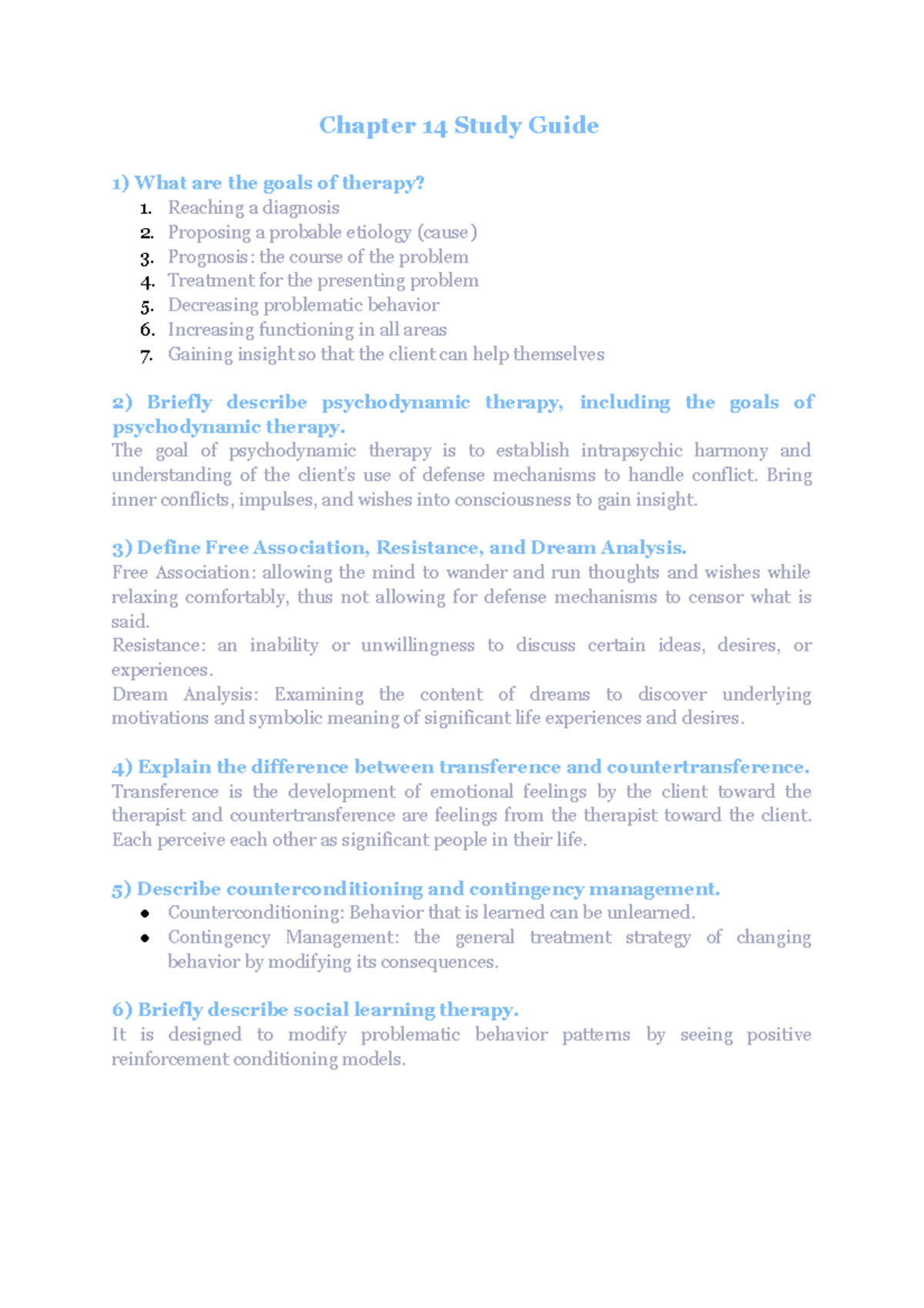 Chapter 14 Study Guide - Chapter 14 Study Guide What are the goals of ...