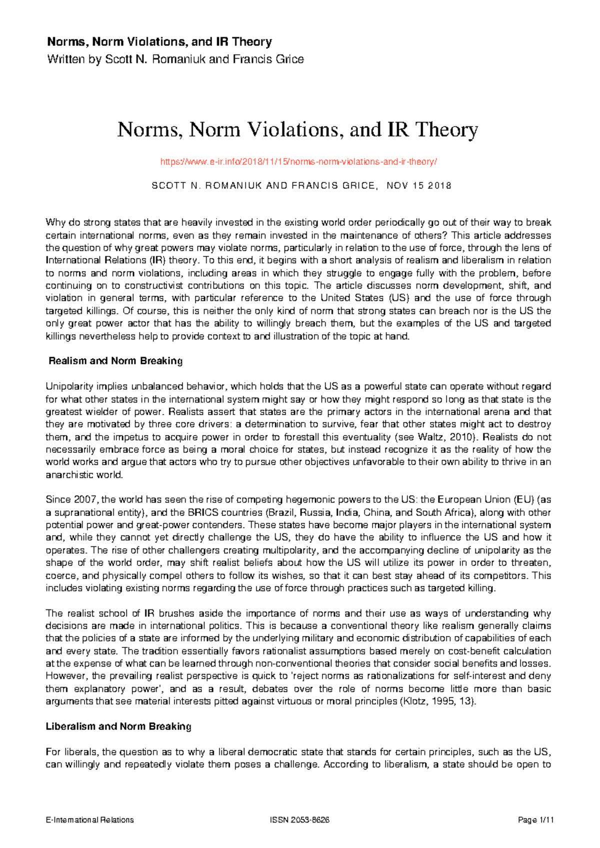 Norms Norm Violations and IR Theory - Written by Scott N. Romaniuk and ...