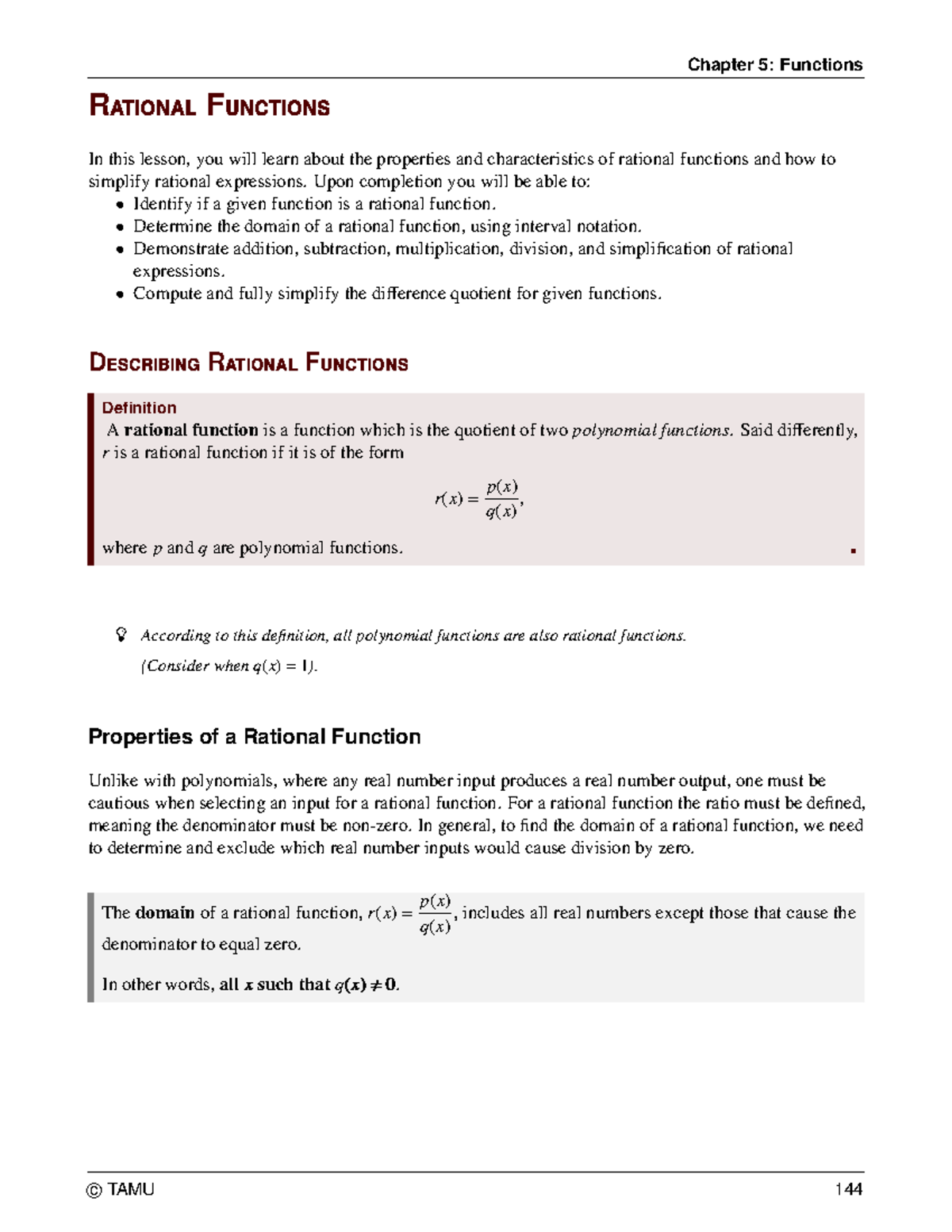 5 section 2 - Professor Maya Johnson. Taken in person. - Chapter 5: Functions R ational F ...