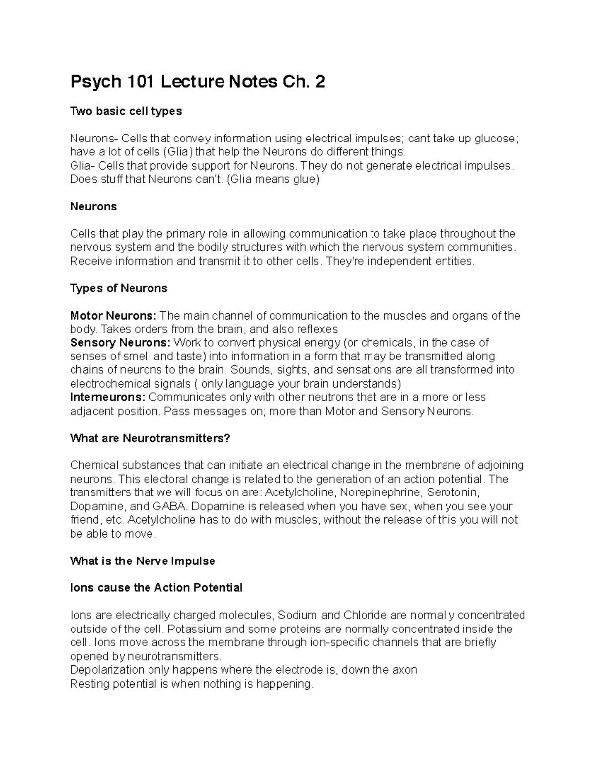 Psych 101 Lecture Notes Ch. 2 - Psych 101 Lecture Notes Ch. 2 Two basic ...