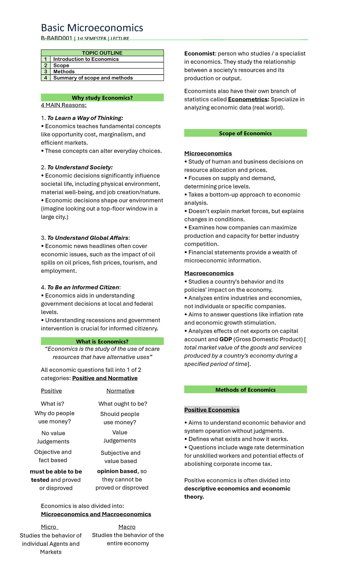Micro Economics Module 1 - Basic Microeconomics B-BABD001 | 1st ...