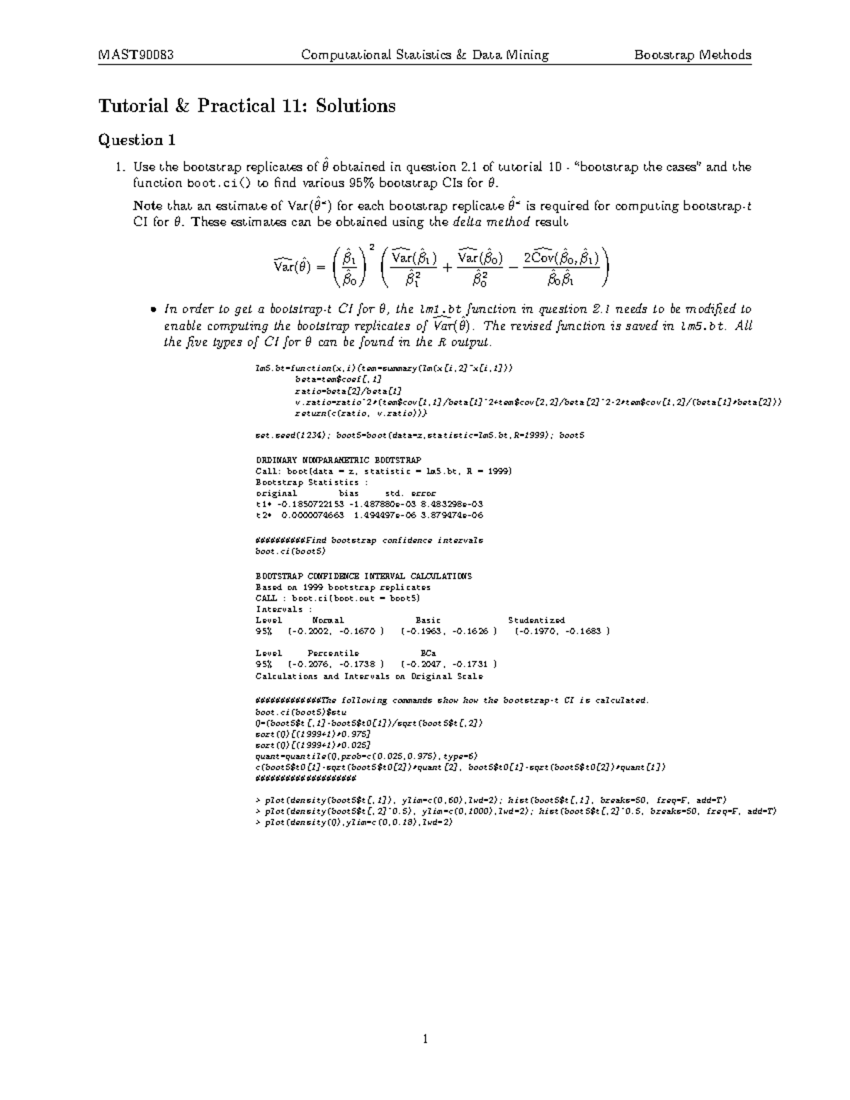 Tutorial 11 Solution - Tutorial & Practical 11: Solutions Question 1 1 ...