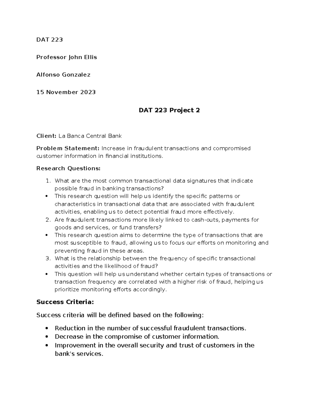 Module four project two - DAT 223 Professor John Ellis Alfonso Gonzalez ...