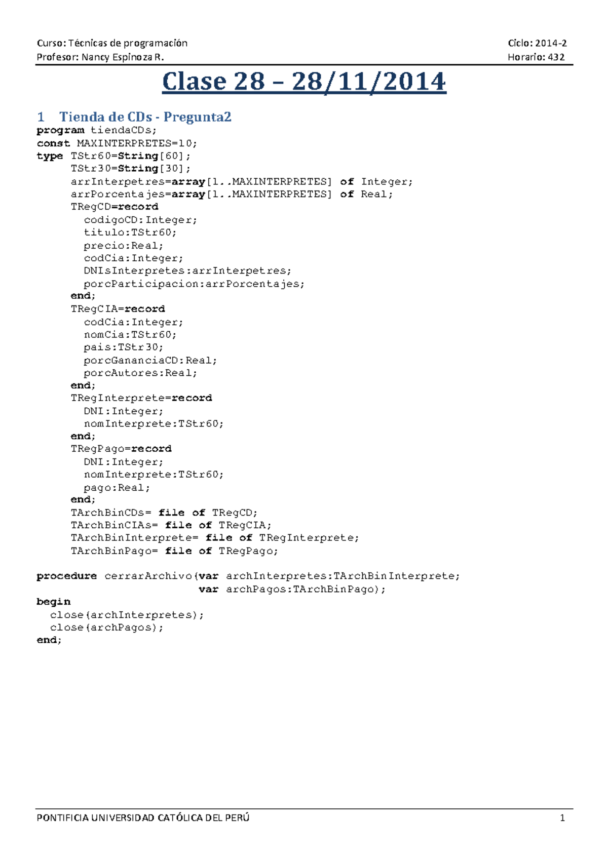 28 Ejercicios Clase Viernes 28 11 - Curso: Técnicas de programación ...