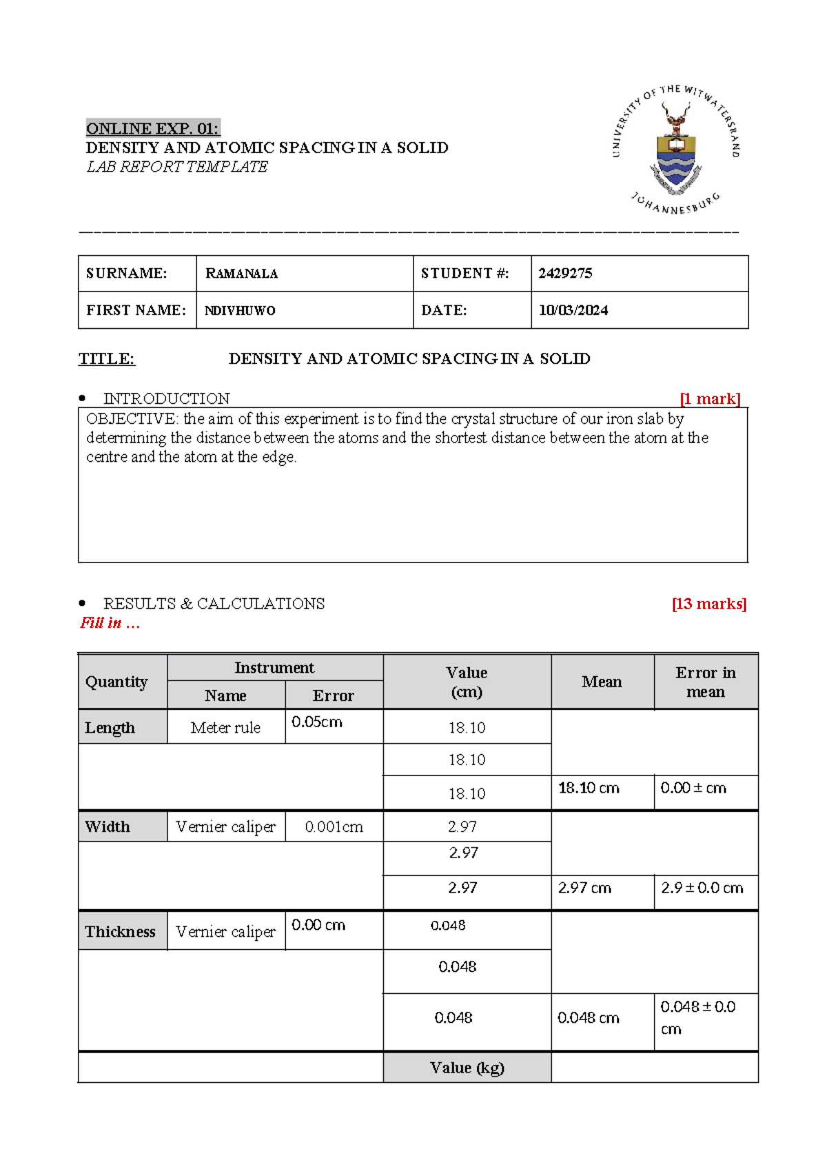simple pendulum - ONLINE EXP. 01: DENSITY AND ATOMIC SPACING IN A SOLID ...