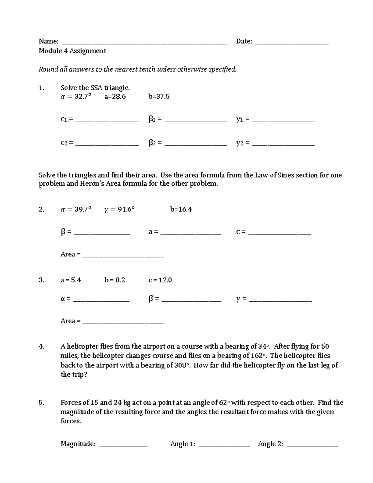 Assignment Module 4 - Vectors, law of sine and cosine - Name: - Studocu