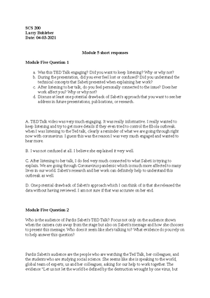 SCS 200 - Module 3 short responses - SCS 200 Larry Bohleber Date: 03-20 ...