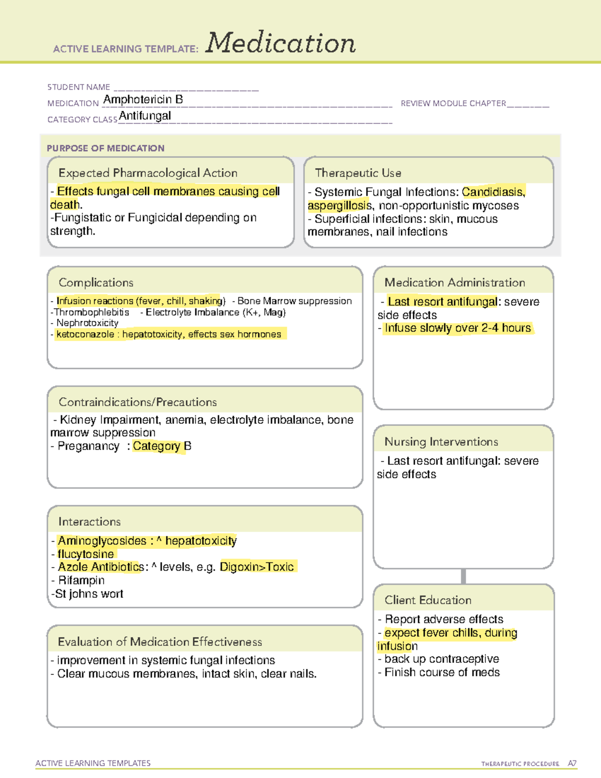 Antifungal Ampotericin B Medication Template - ACTIVE LEARNING ...