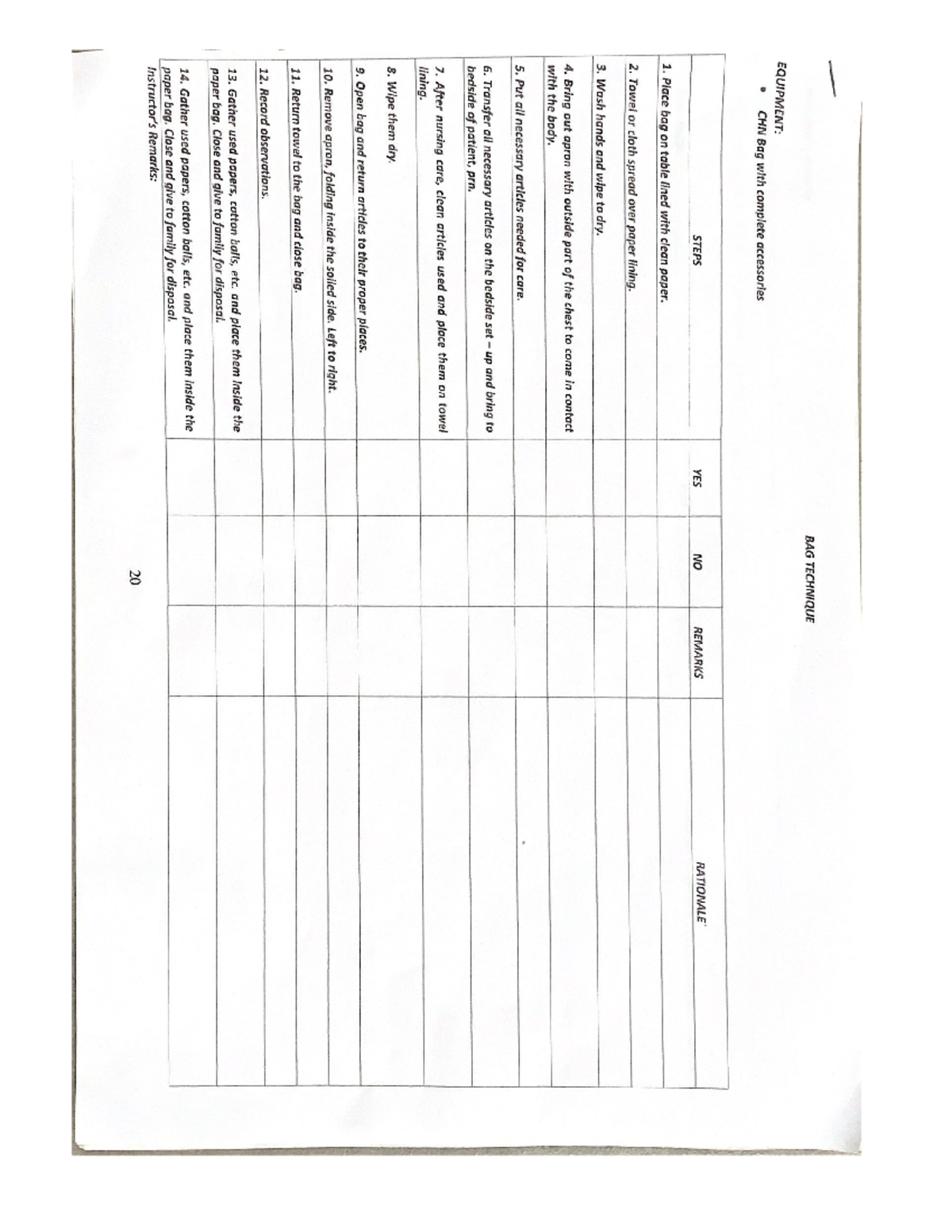 Bag Technique Checklist - Nursing - Studocu