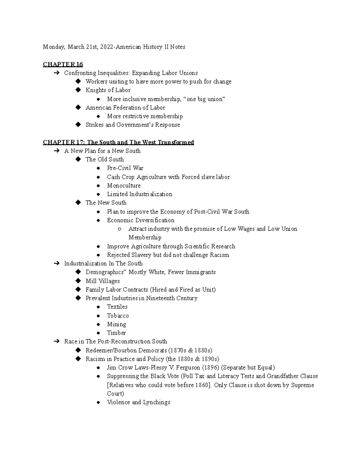 03 21 22 American History II Notes - Monday, March 21st, 2022-American ...